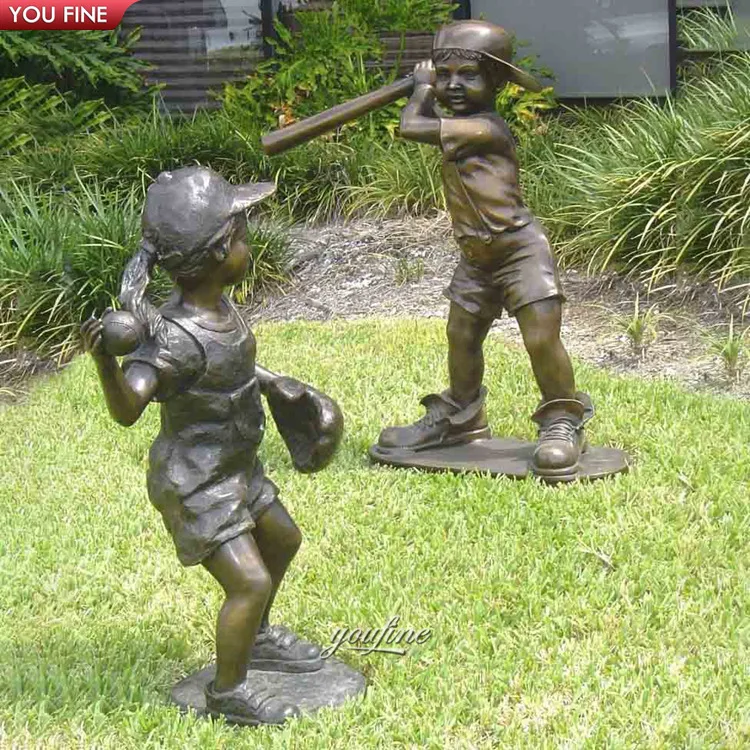 Outdoor Garden Life Size Bronze Baseball Boy Statue