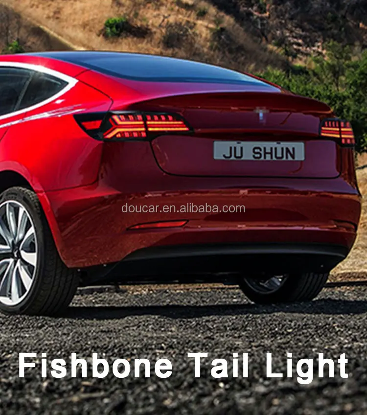 Doucar Tesla Tail Lights Fish Bone Styling For 2017-2023 Tesla Model 3 ...
