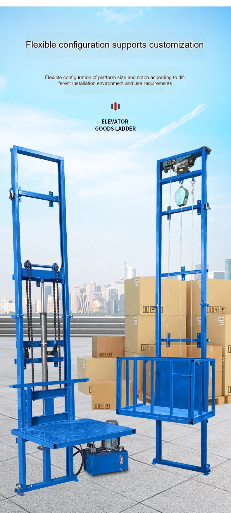 3-10m 2 Guide Rail Mezzanines Cargo Lift Home Use Lifting Equipment ...