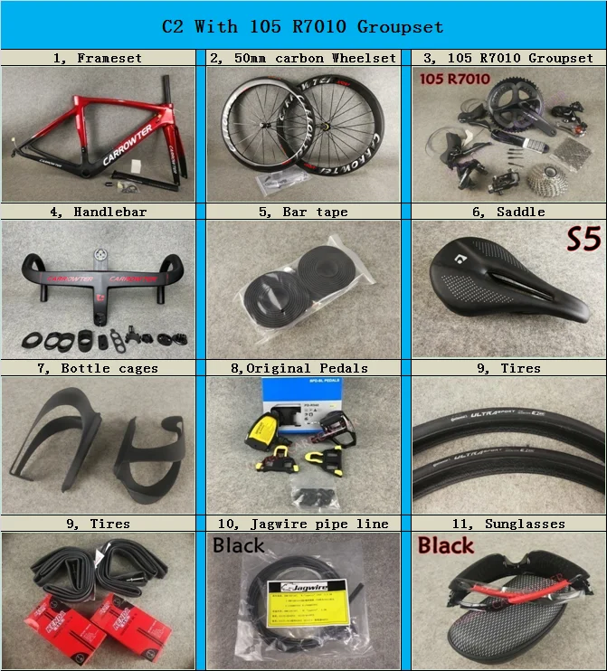 Transparent Red Black Carrowter Complete Carbon Road Bike Direct Mount ...