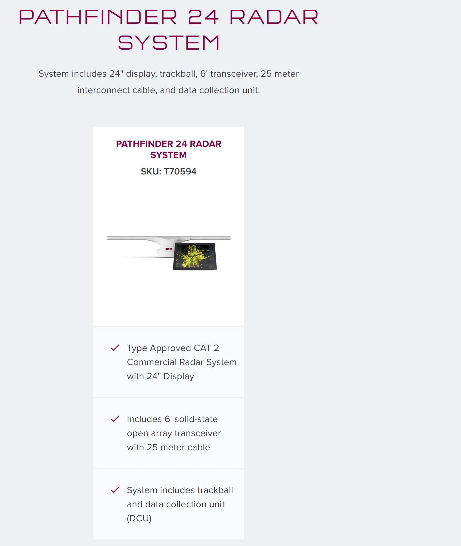 Marine Electronics Navigation Communication Raymarine Pathfinder 24 6ft CAT2 110W 96mn Solid ...
