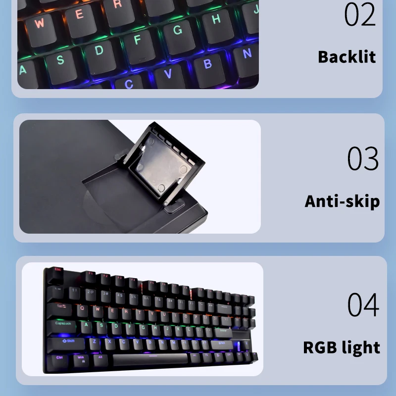 AL087 New Backlit Mechanical Gaming Keyboard 87 Keys Blue Switches RGB ...