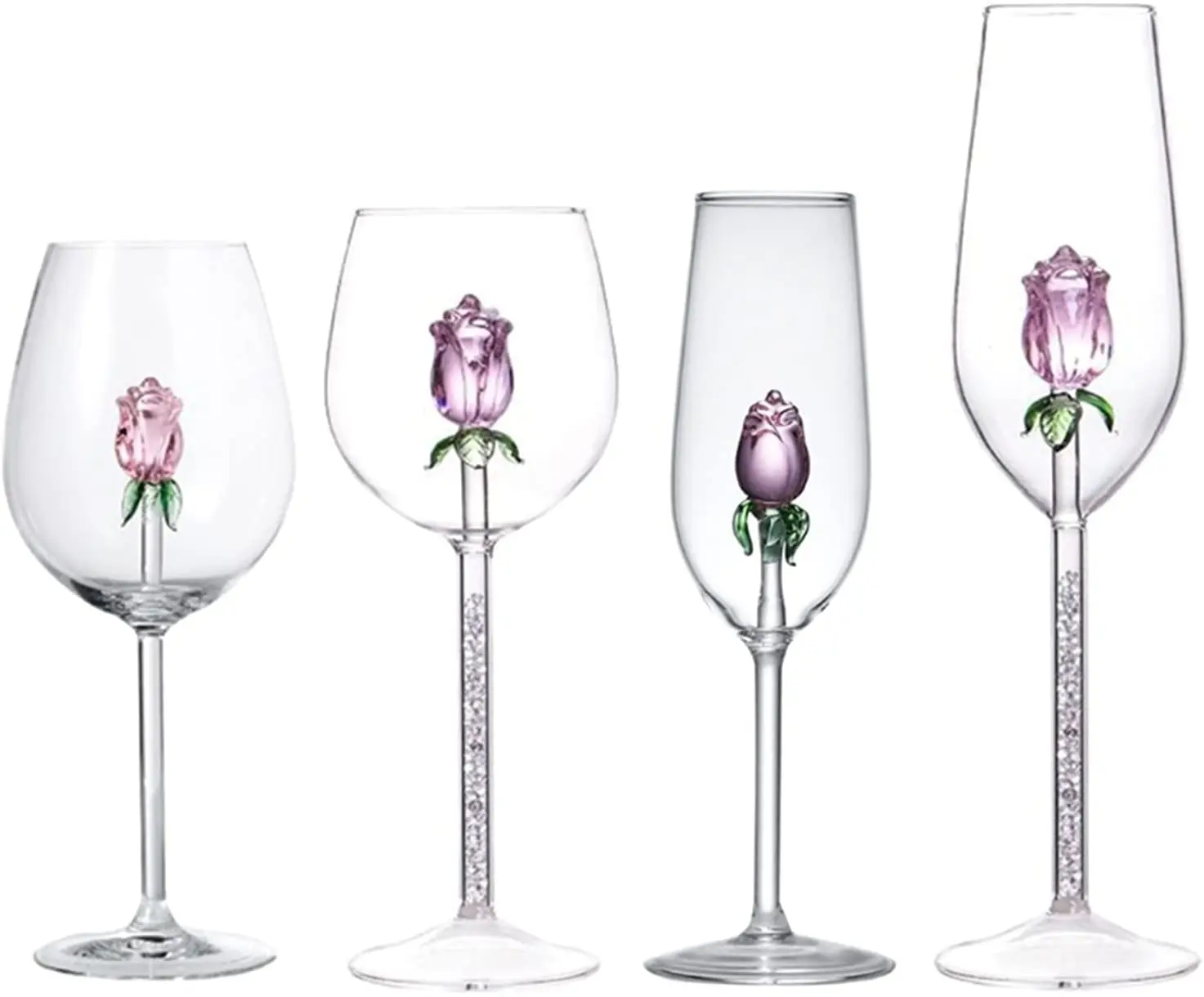 Novel Champagne Flutes Crystal Glasses With Pink Rose Flower Glass ...