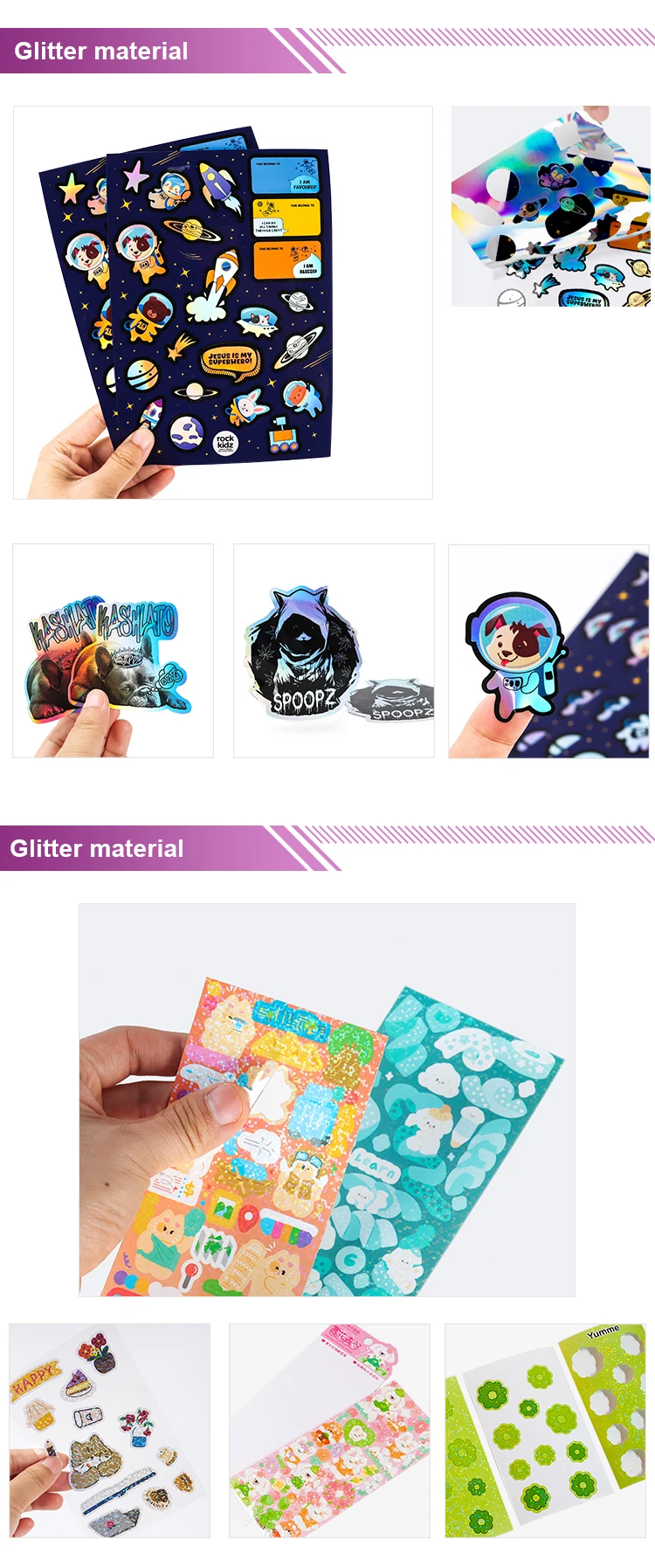 Custom Printing logo Label Shiny Die Cut Cartoon Sticker Sheet Self ...