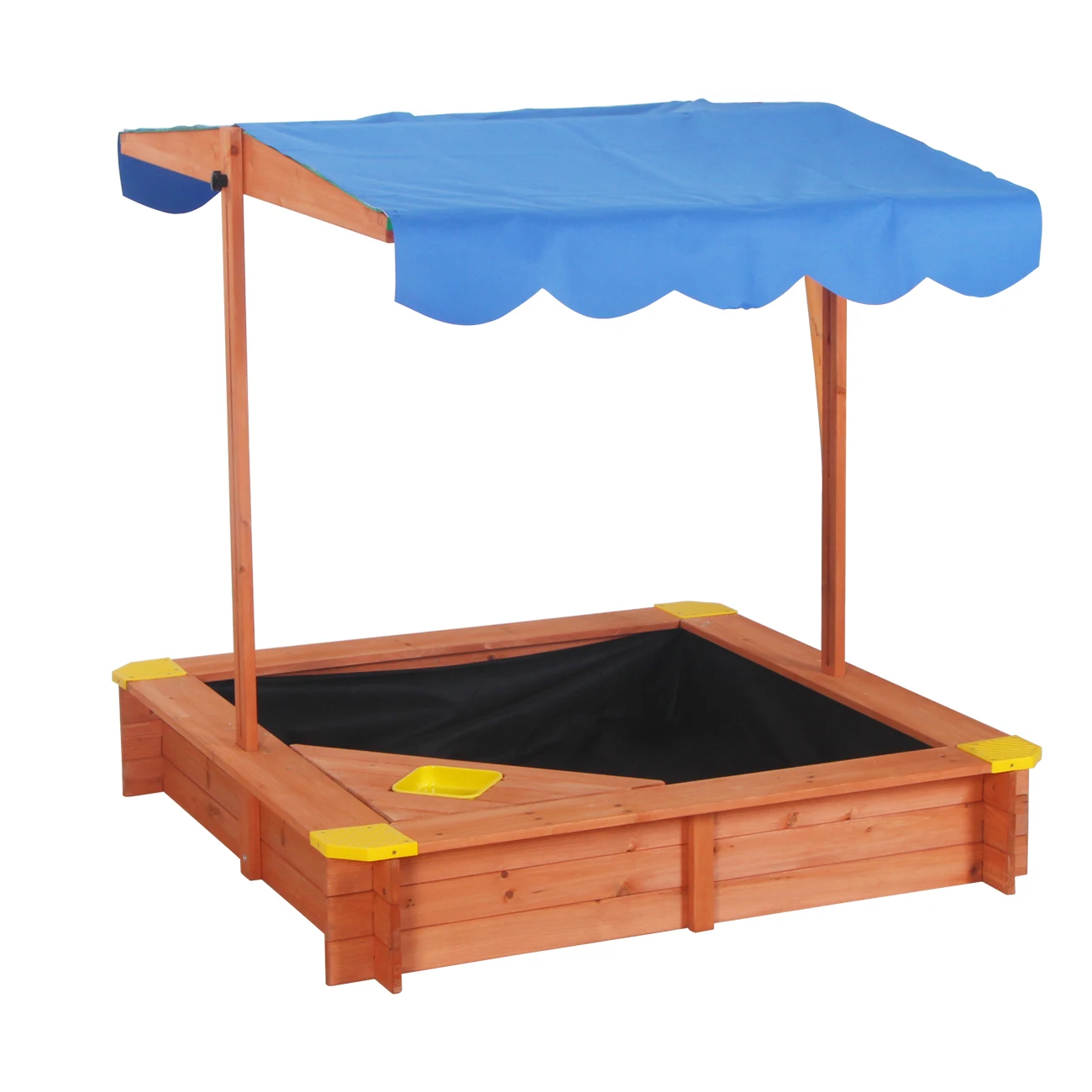 Outdoor Sandpit Wooden Kids Sandbox With Adjustable Canopy Cover For ...