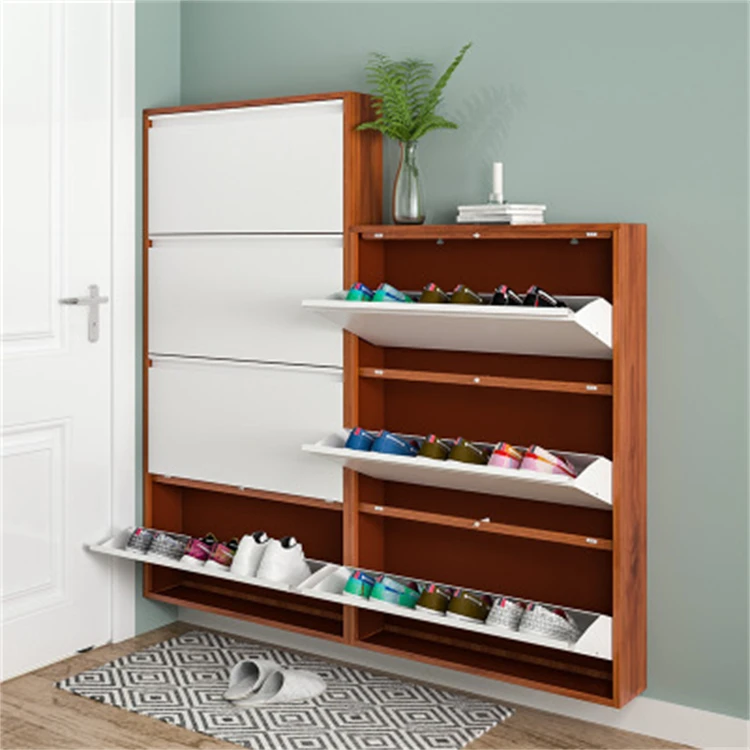 JIAMUJIA Wood Modern Luxury Black Entryway Shoe Organizer