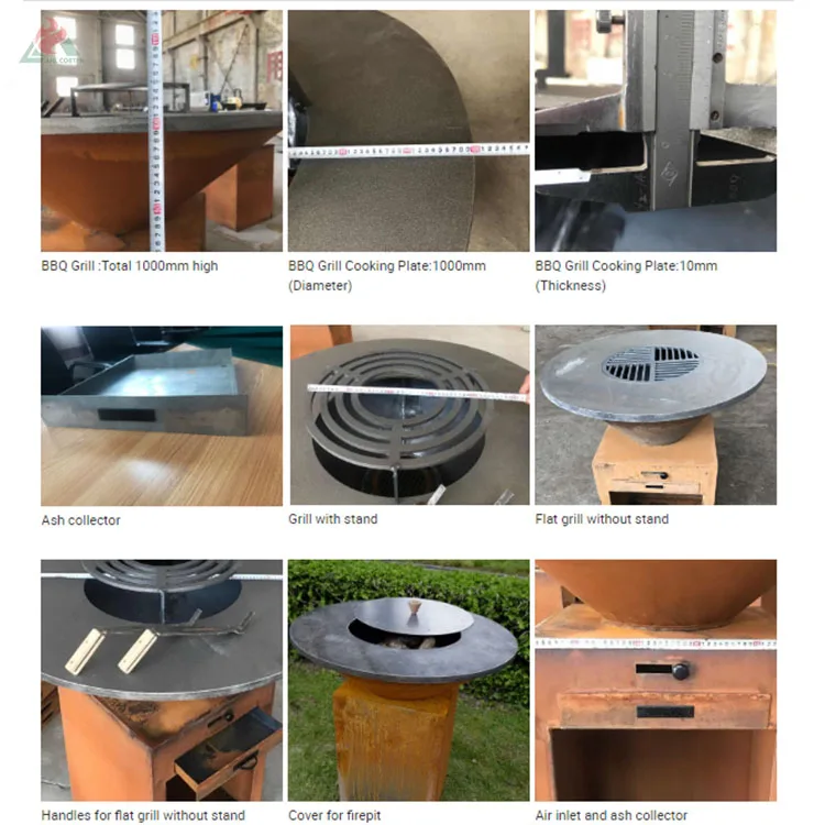 Outdoor Corten Steel Barbeque - Rusty Firepit Table BBQ Grill