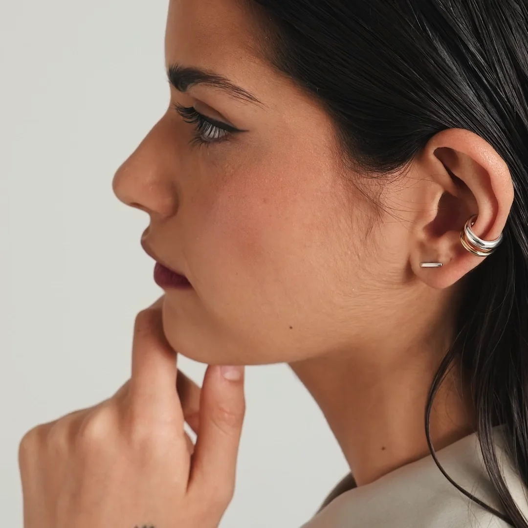 Gemnel Duet Stacking Mixed Ear Cuff Handcrafted In 18k Gold And ...