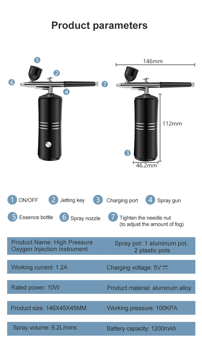 Hand Held Nano Oxygen Injector Spray Beauty Equipment Popular Skin ...