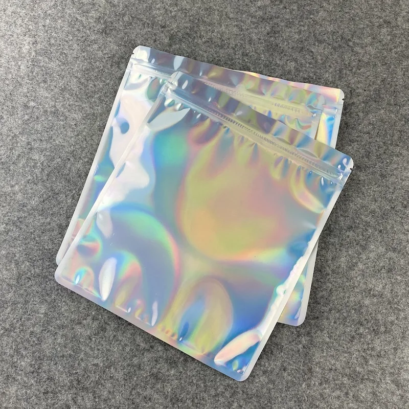 100pcs Custom Logo Holographic Ziplock Bags for Packaging