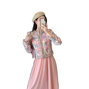 Sweet Flower Pearl Net Gauze Cardigan + Net Gauze Temperament Half ...