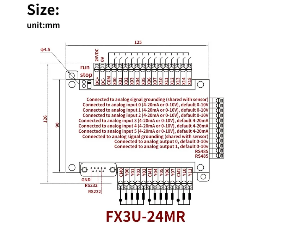 FX3U-24MR FX3U-24MT PLC Industrial Control Board 14 Input 10 Output 6AD 2DA with 485 ...