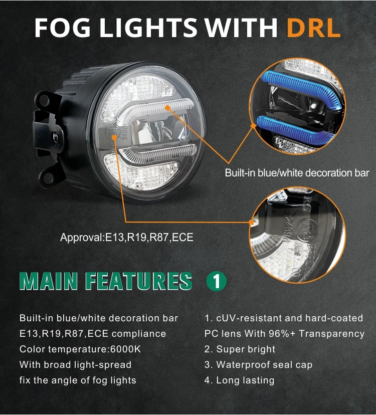 Led Fog/driving Lights Tuff Plus Drl 90mm Car Offroad Daytime Running ...