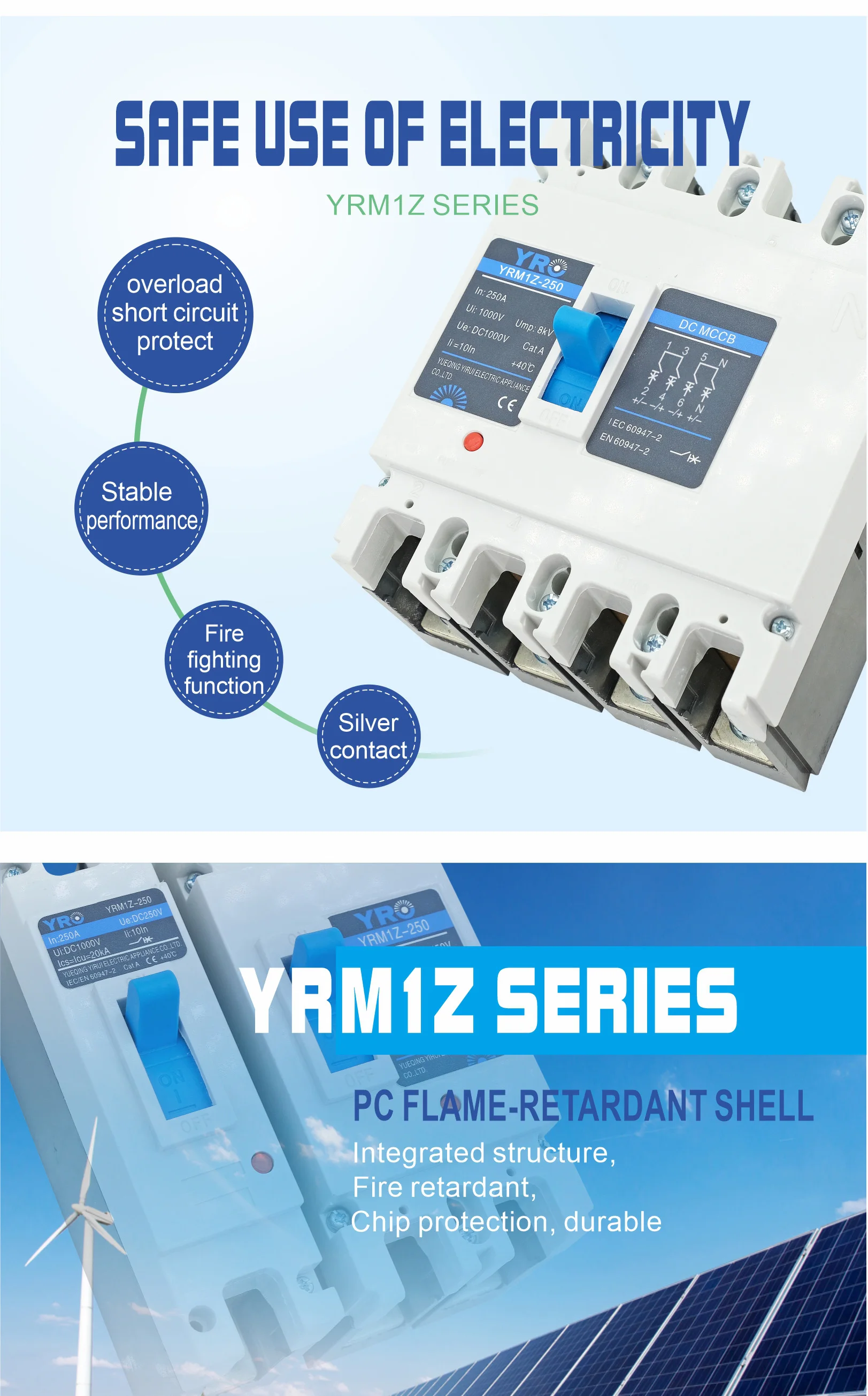 1P 250A 250V DC MCCB for Solar Battery Storage System