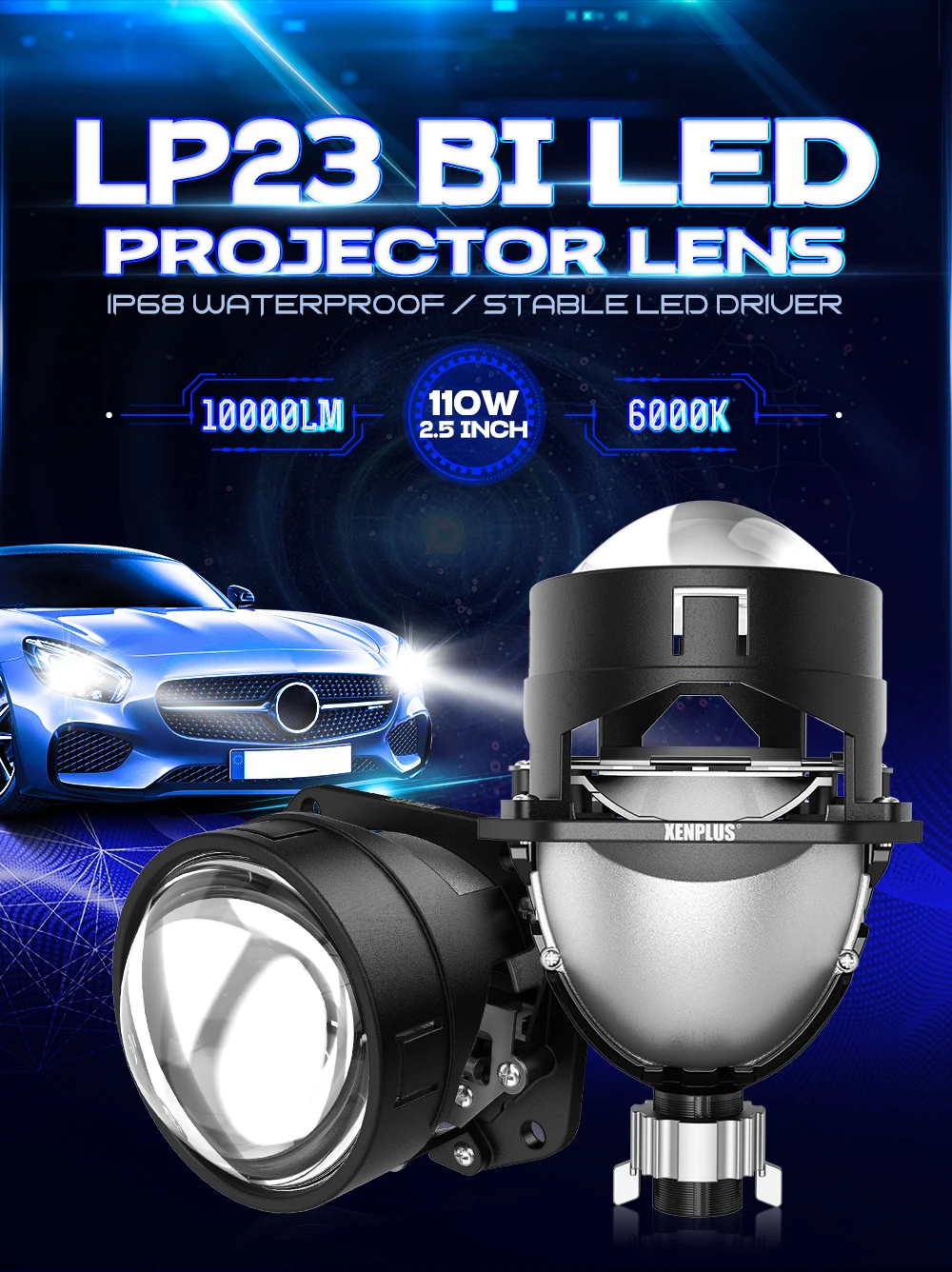 Lp23 2.5 Inch 110w Rhd/lhd 12v 10000lm 6000k Ip68 Car Mini Led Headlight Fog Light Bi Led ...