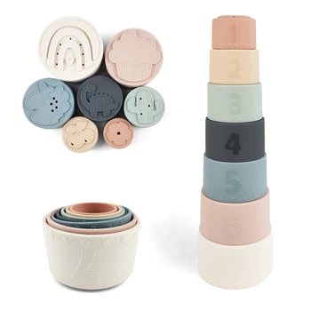 Babies Silicone Geometric Stacking Toy Infant Toddler Baby Bath Toys ...