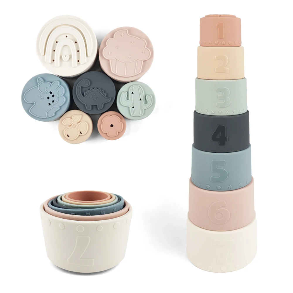 Babies Silicone Geometric Stacking Toy Infant Toddler Baby Bath Toys ...