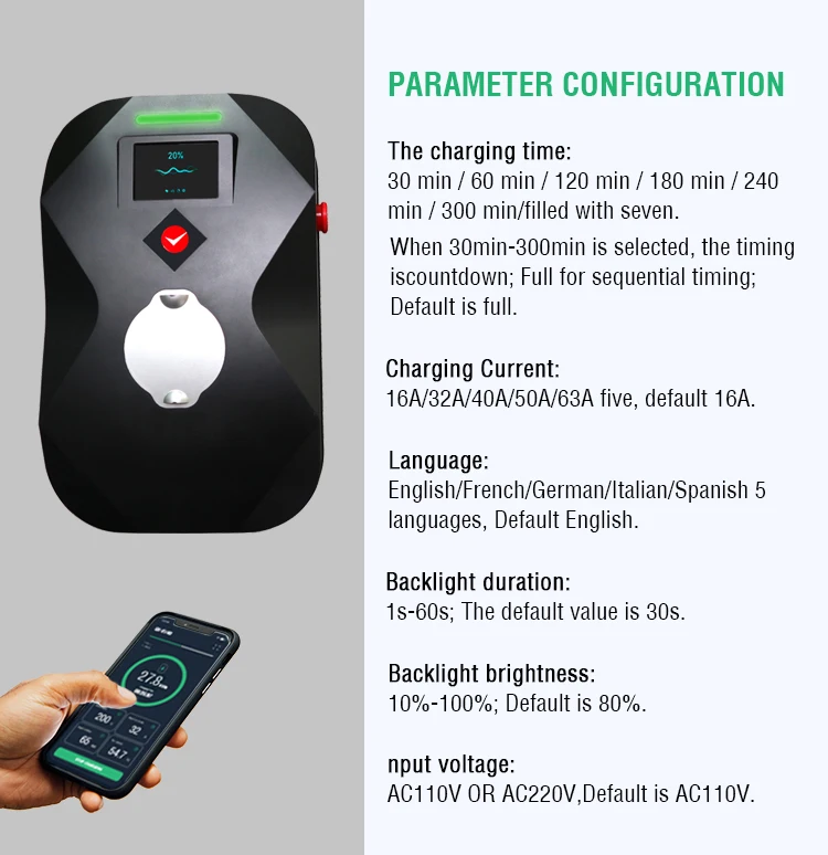 22kw Max Charging Station Wallbox Ev Charger 32a Battery Charge Pile 32a 22kw Ev Charger Car ...