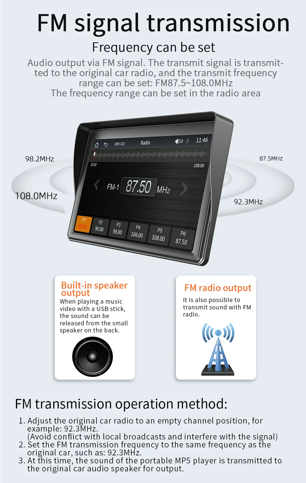 Carplay Screen 7 Inch - Smart Car Radio with FM Transmitter
