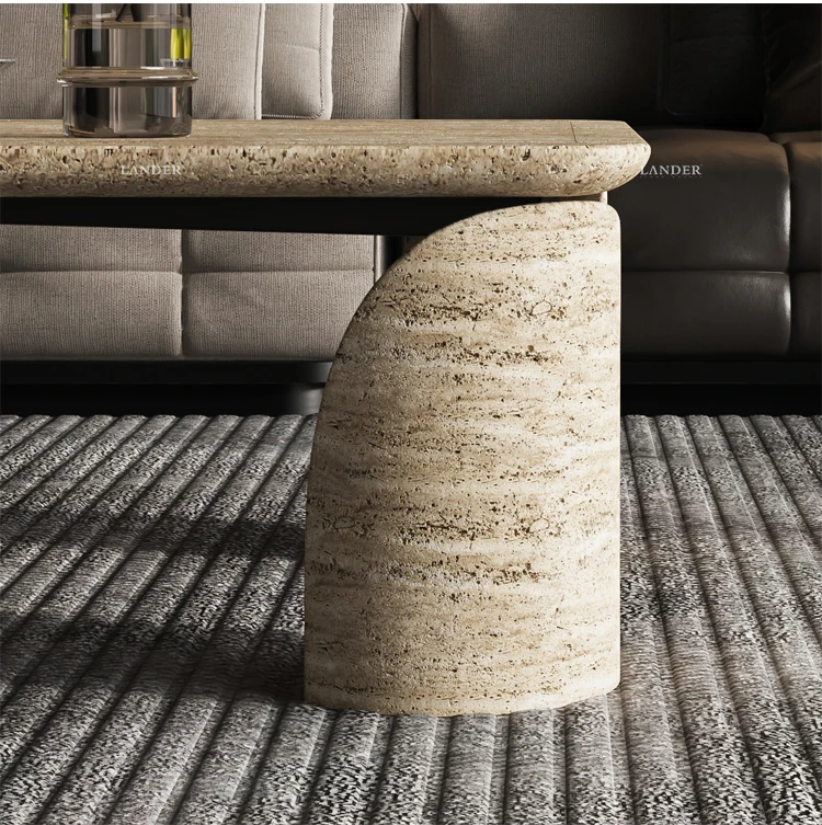 Lander Stone Luxury Beige Travertine Marble Center Table Nordic Stone ...