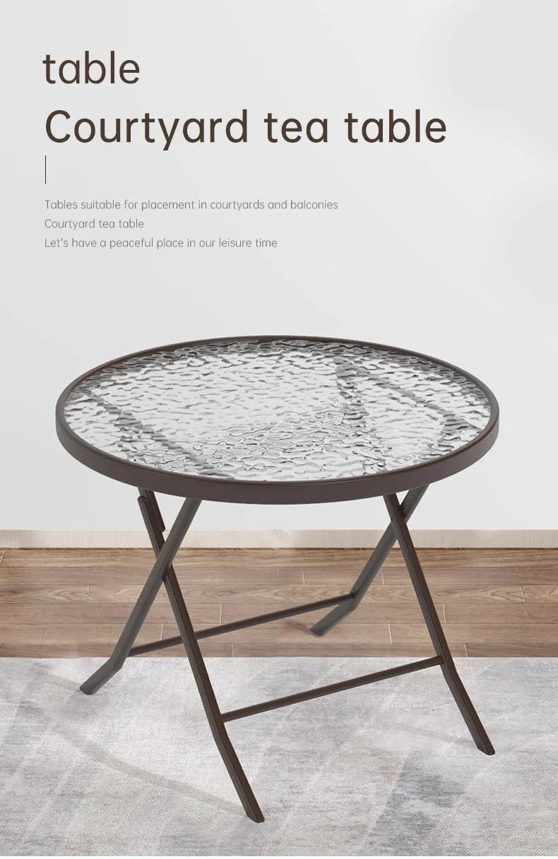 90 Wide Water Textured Glass Circular Outdoor Folding Garden Dining ...