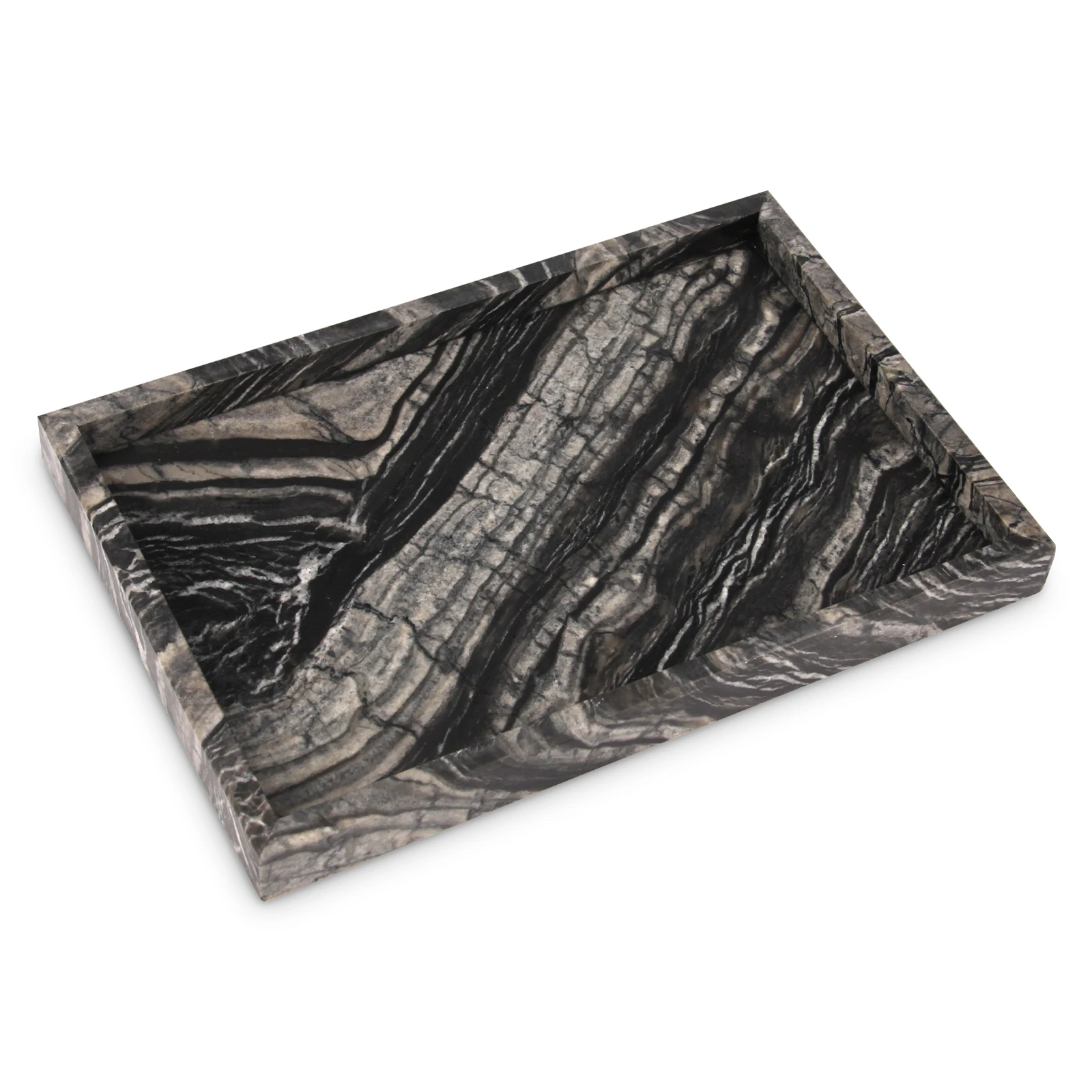 Decorative Ancient Wood Grain Black Marble Tray Rectangular Vanity Tray ...