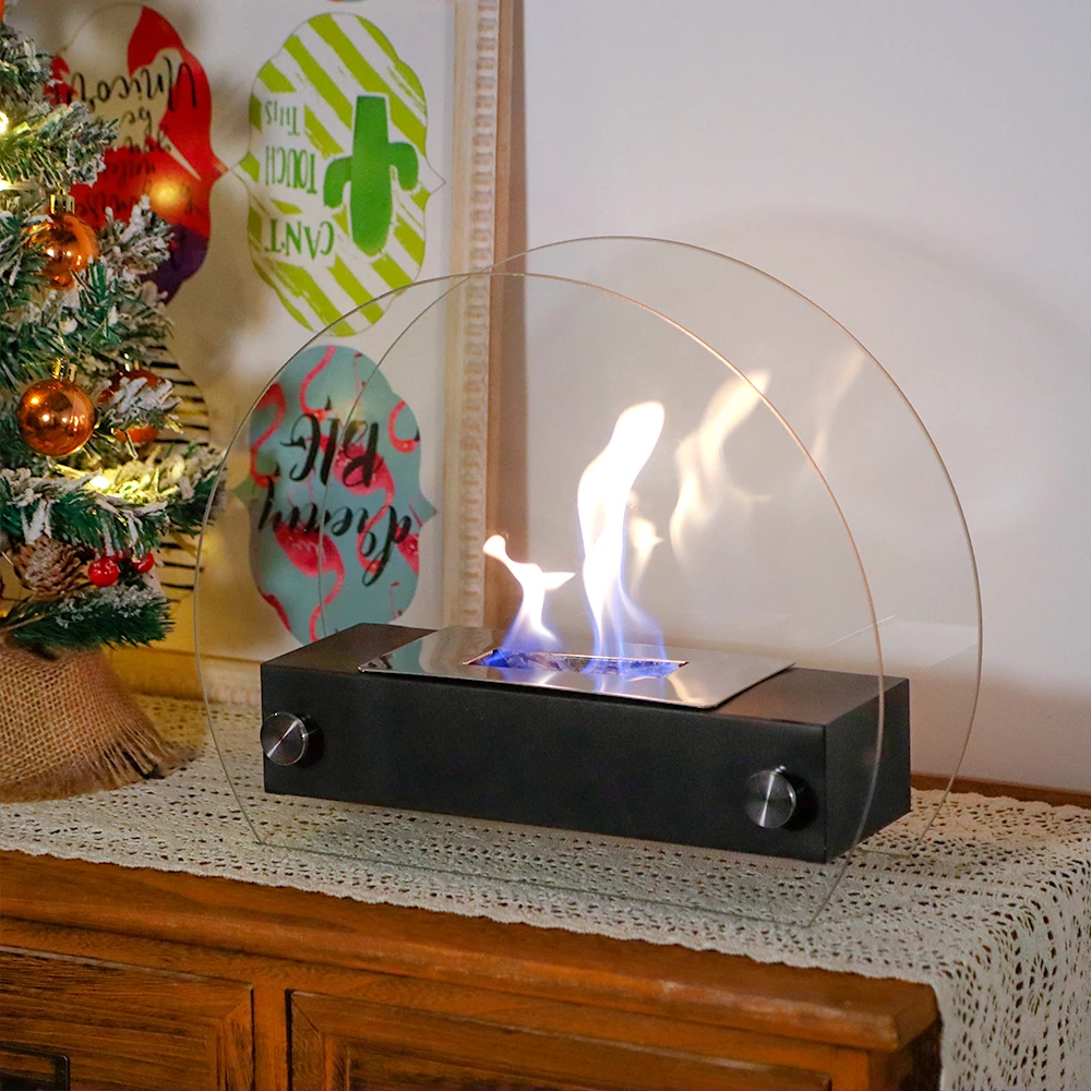 Stylish Coffee Table Fireplace Black Metal Ethanol Fireplace Detachable ...