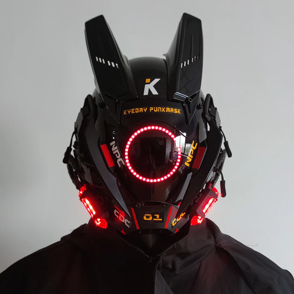Cosplay Led Round Light Glowing Mask Black Full Face Men's Cyberpunk ...