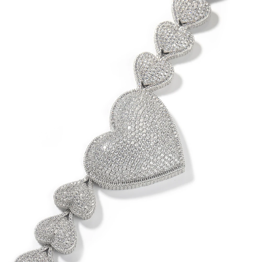 Iced Out Full CZ Heart Necklace Big Heart Choker Chain Bling Bling ...