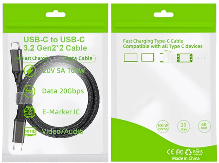 1M 100W PD 5A Curved USB3.2 Type-C Cable 4K @60Hz 20Gbps USB-C Gen 2 ...