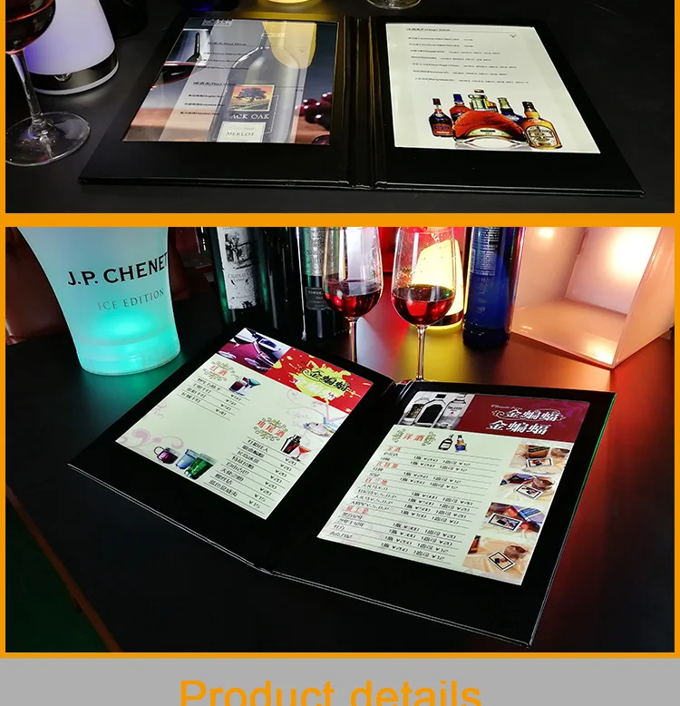 Leather LED Menu Holder - Elegant Drink Menu Book Covers