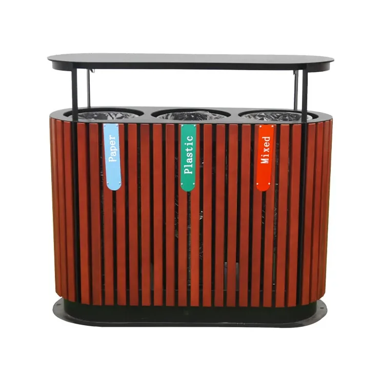 Outdoor Furniture Composite Wood Trash Bin Outside Street Park Rubbish ...