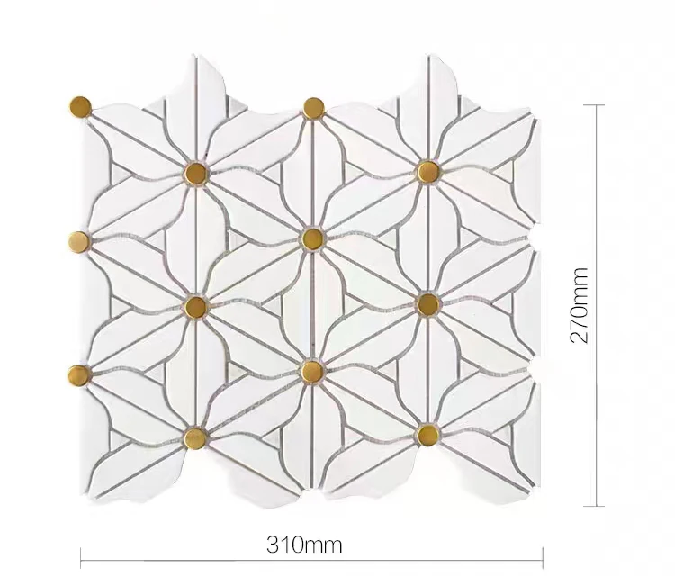 White and Gold Flower Mosaic Tiles for Bathroom & Kitchen