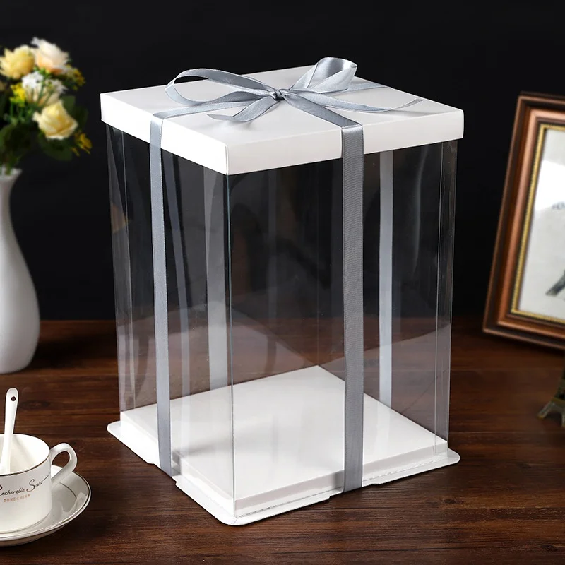 Clear Square Tall Transparent Cake Box Pet Wedding Birthday Party Gift ...