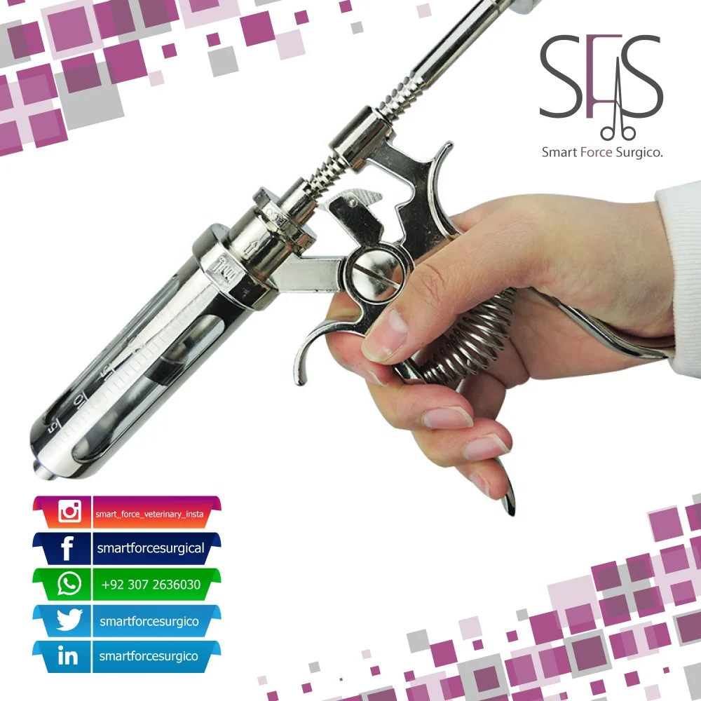 Automatic Pistol Syringe Stainless Steel 30ml Continuous Veterinary Vaccine Injection Syringe ...
