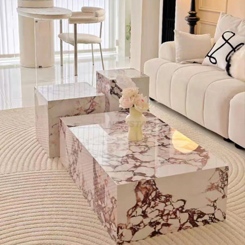 Arabescato Corchia Plinth Coffee Table For Living Room White And Black ...