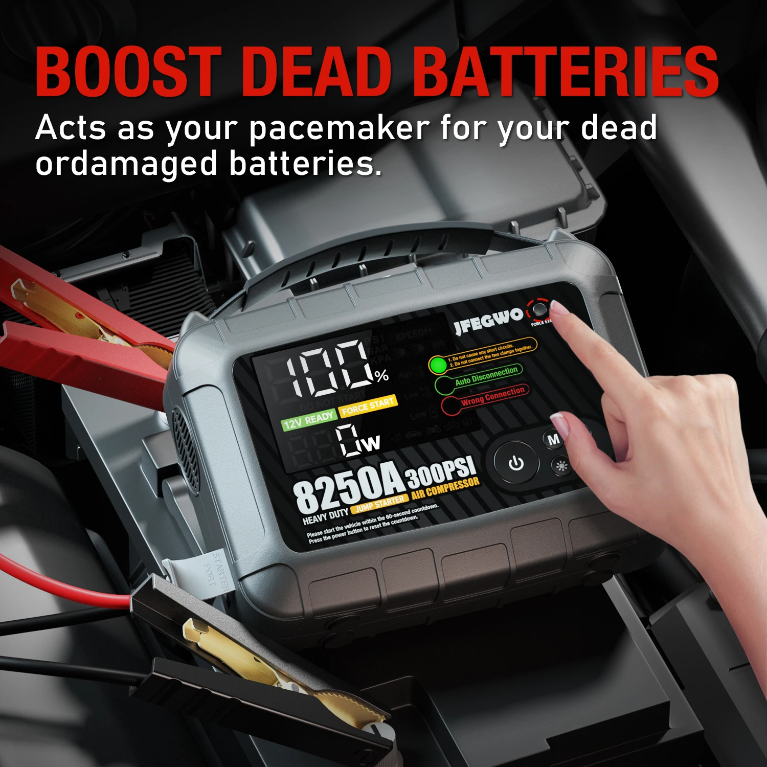 Jump Starter Air Compressor 32000mah - Reliable Emergency Boost