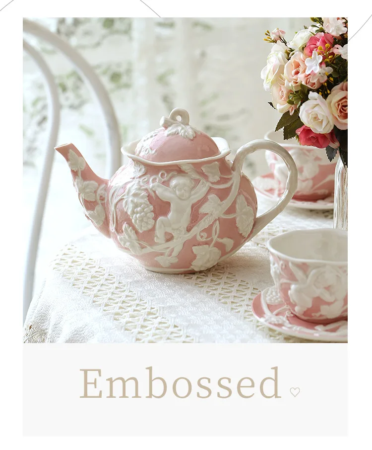 British Retro Embossed Coffee Cup And Saucer Kettle Teapot Set Home ...