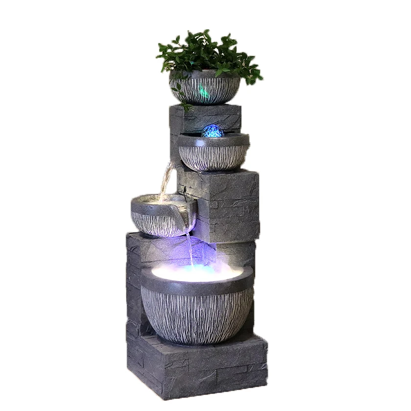 Outdoor/Indoor Home Decor Water Fountain Creative Waterfall Illuminated ...