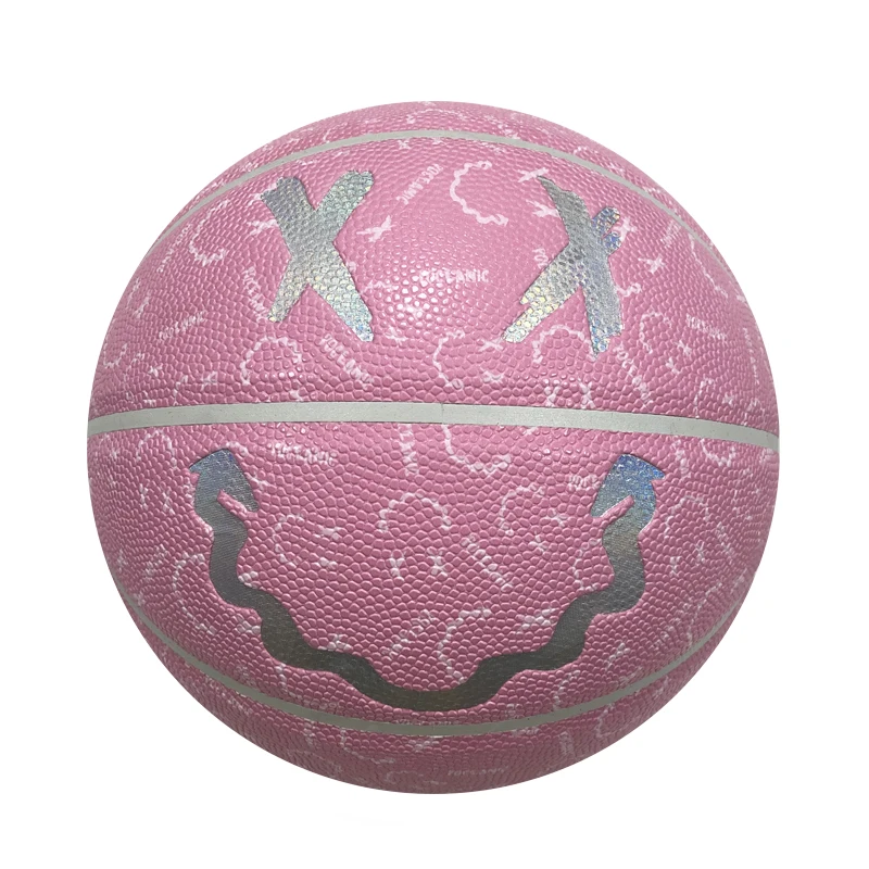 Wholesales Pink Color Leather Smile Boy Girl Custom Logo Basketball ...