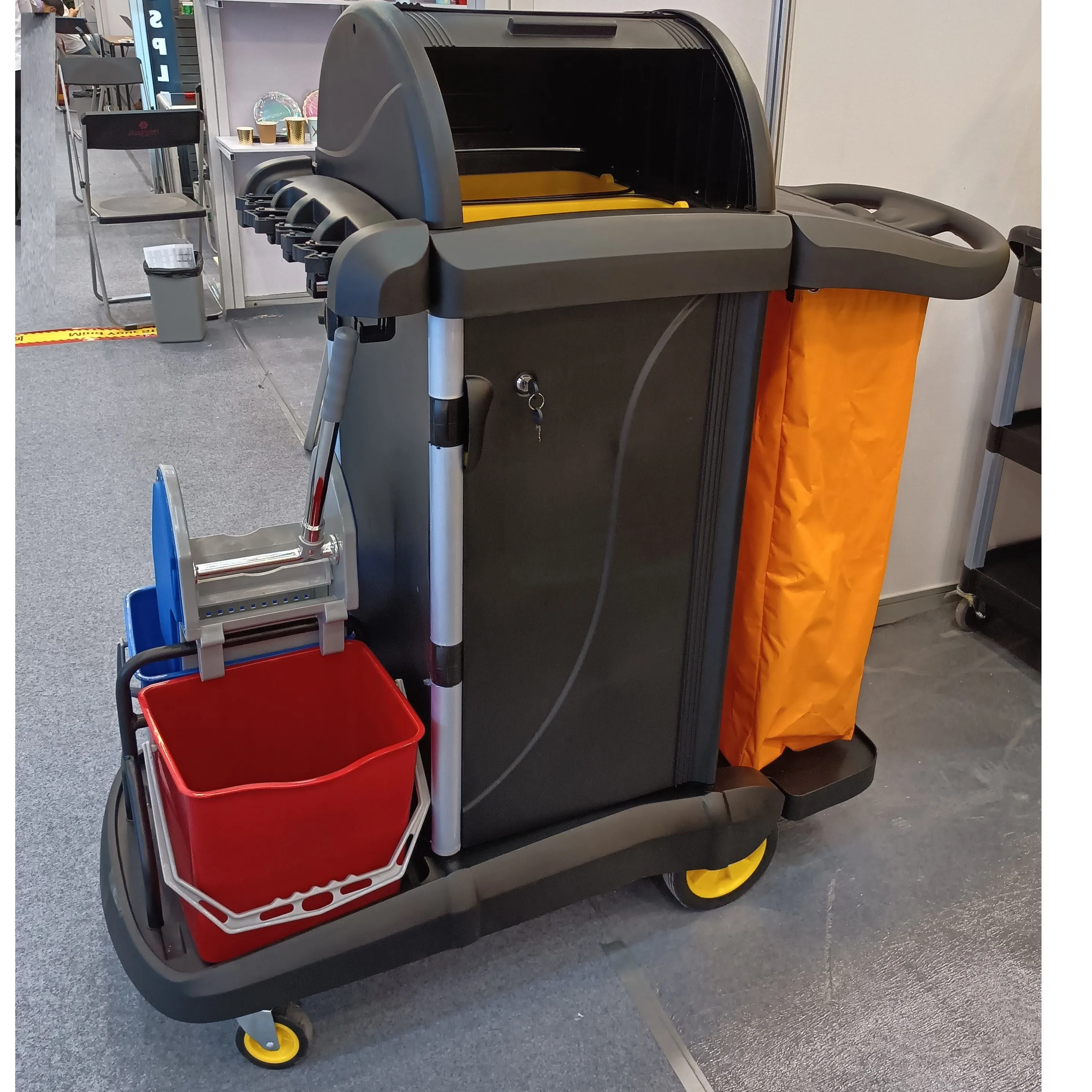 2024 New Promotion Professional Cleaning Cart Plastic Janitor Cart ...