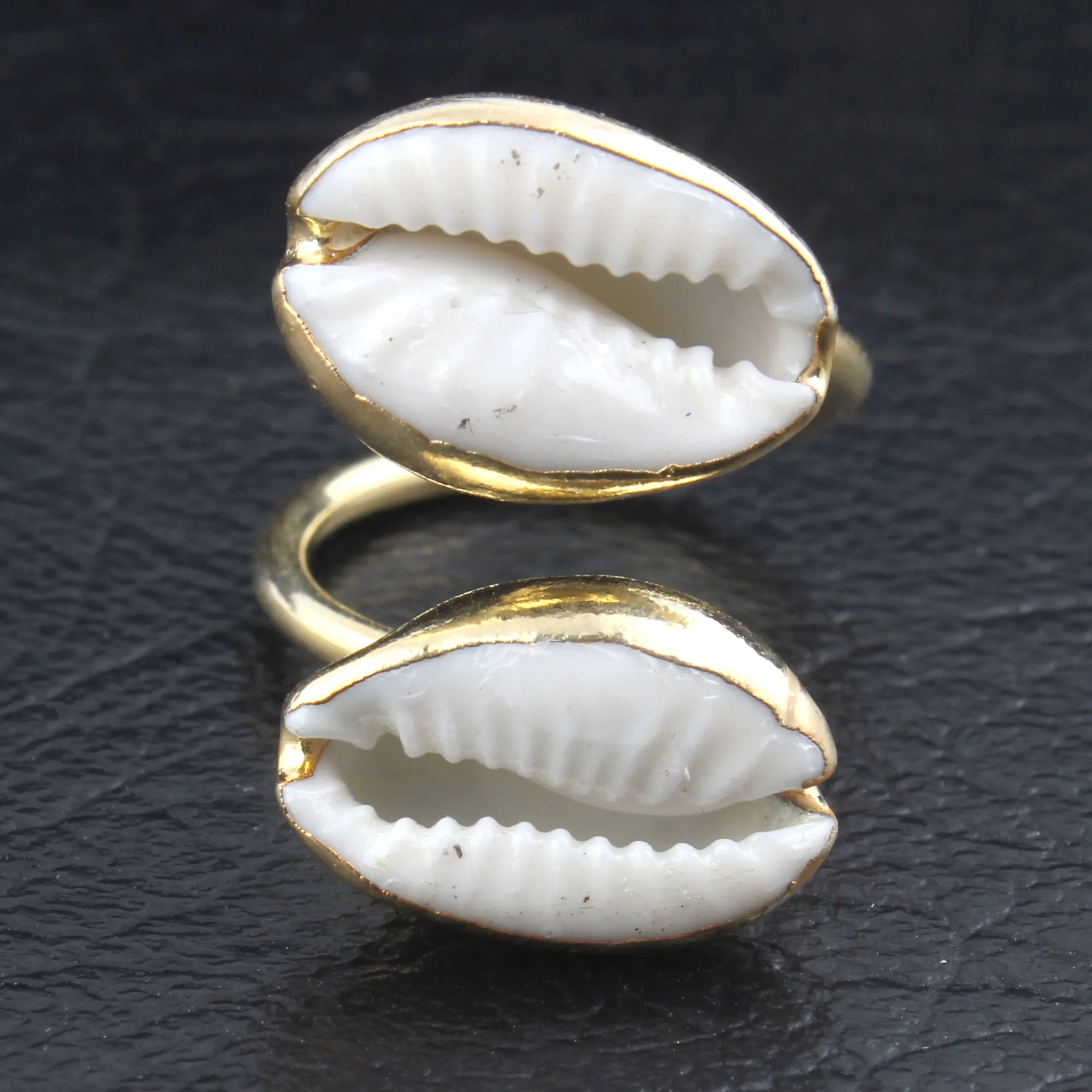 Natural white cowrie ring double double cowrie ring 24k gold ...