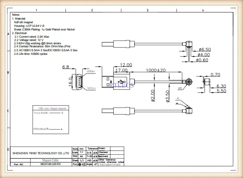 RTLECS MG0140 - Miniature Pogo Pin Magnetic Charge Cable