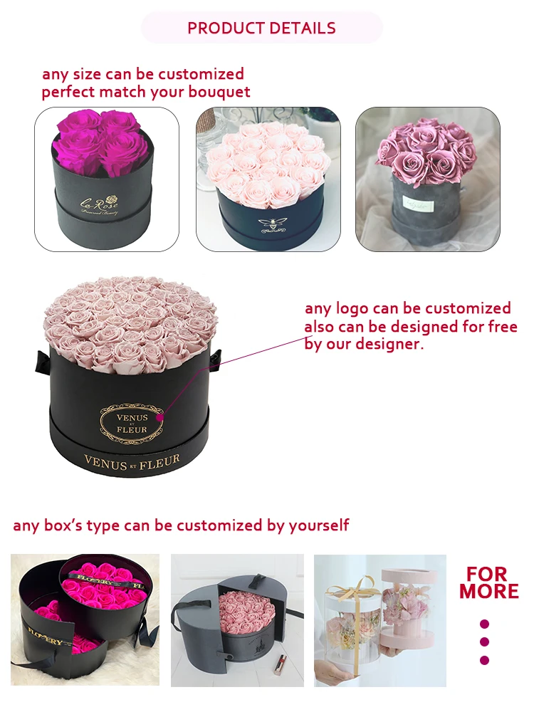 Custom Logo Luxury Pink Rose Packaging Paper Cylinder