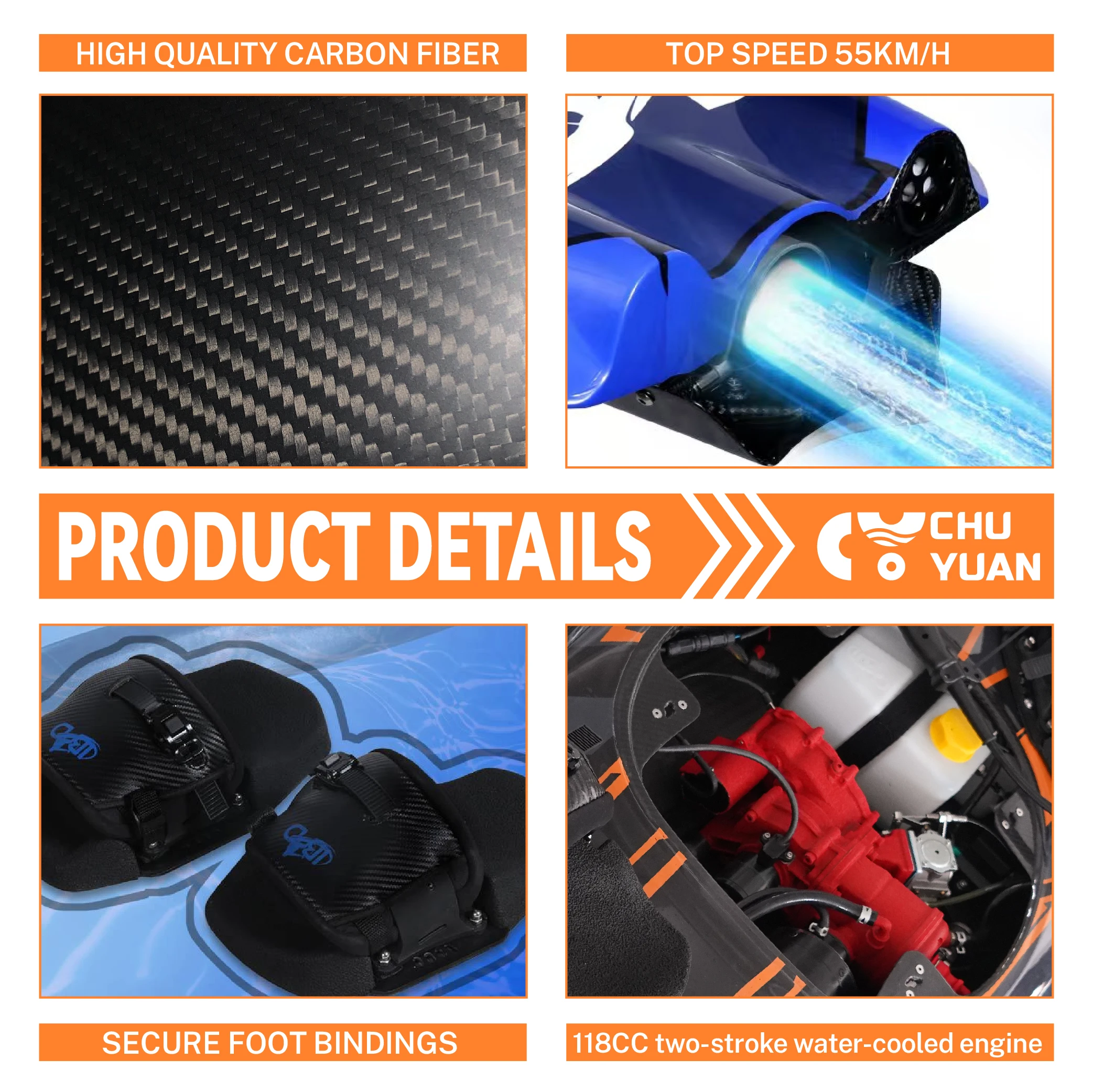 Carbon Fiber Gasoline Powered Jet Board for Water Sports Surfing Reach ...