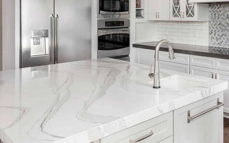 L Shaped Kitchen Island - Prefabricated Quartz Slab