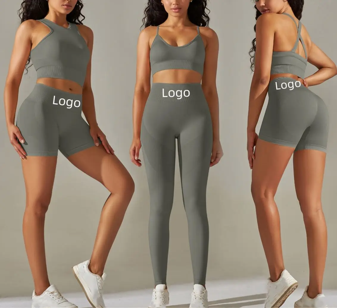 2023 New Arrival Custom Logo 2/3/4/5 Pieces Women Seamless Yoga Set High Waist Sexy Bra Beauty ...