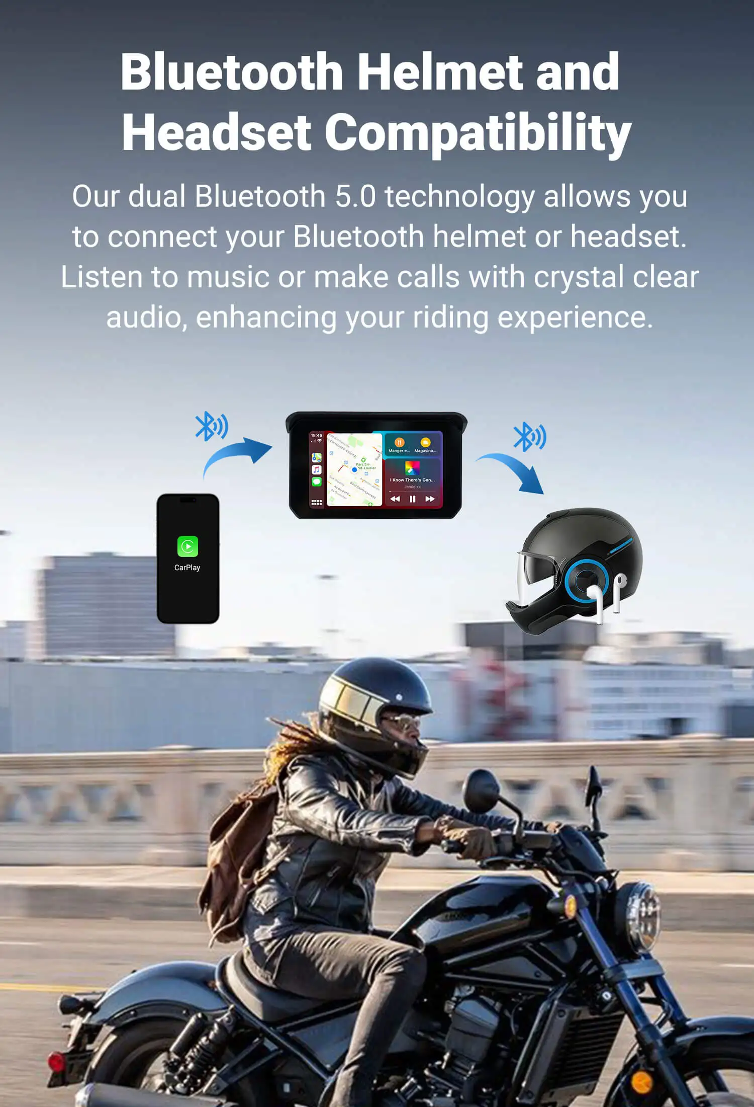 Ottocast Waterproof Wireless Motorcycle Gps 5 Inch Carplay Screen ...
