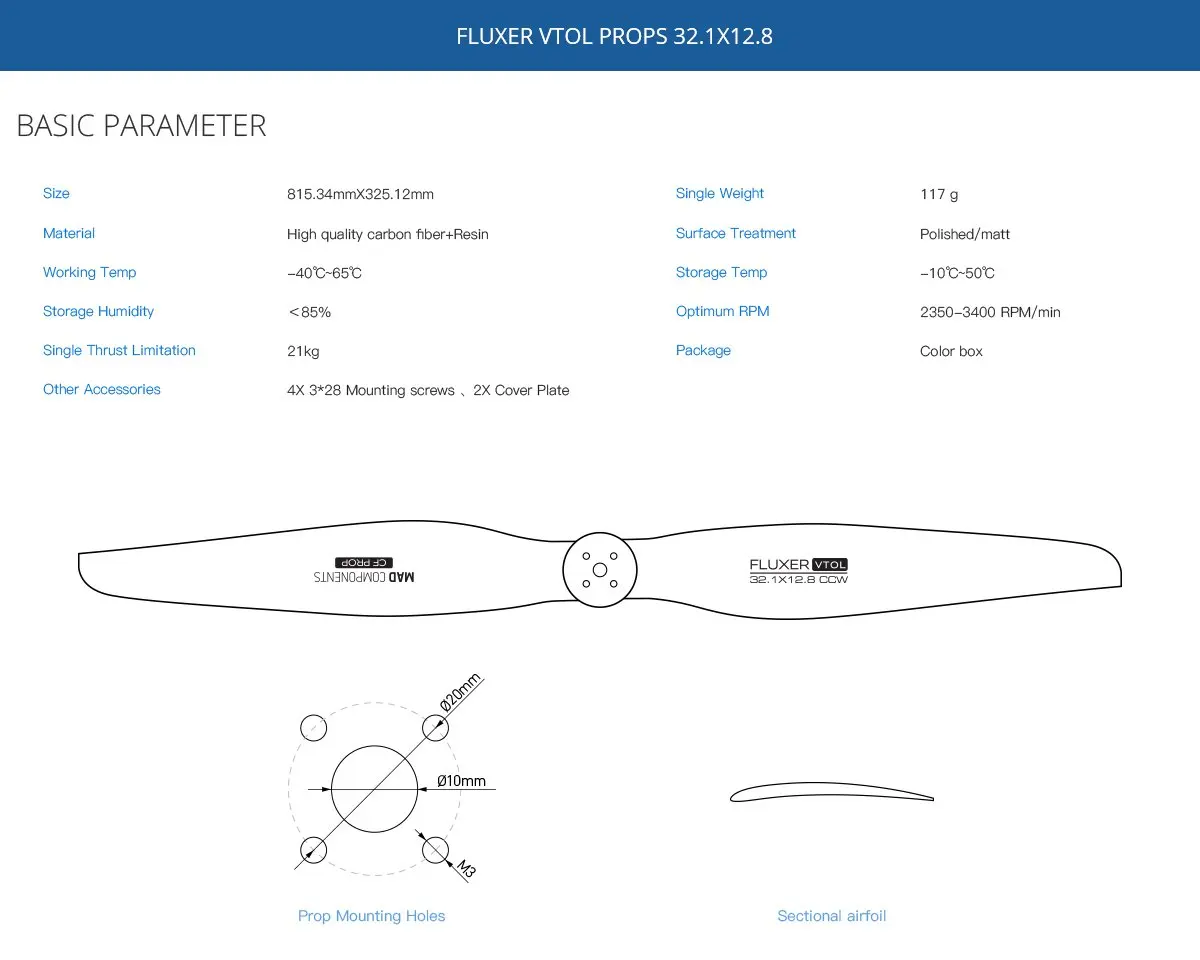 High Quality Mad Fluxer Vtol 32.1x12.8 In Inch Fixed Straight Propeller ...