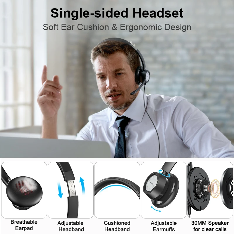 New Bee Single Ear Over Ear Headphone With Microphone Wired Noise ...
